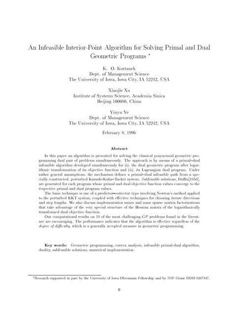 Pdf An Infeasible Interior Point Algorithm For Solving Primal And Dual Geometric Programs