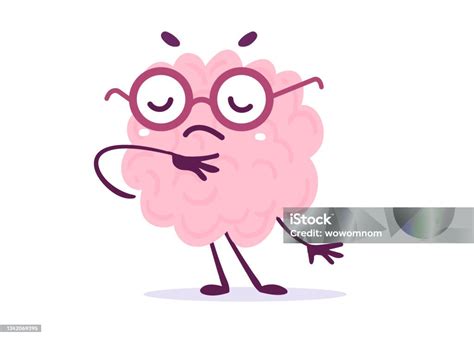 흰색 배경에 안경에 사려 깊은 핑크 인간의 뇌 캐릭터의 벡터 창조적 인 그림 뮤즈 브레인에서 영감을 얻은 플랫 낙서 스타일 지식 컨셉 디자인 교육에 대한 스톡 벡터 아트 및