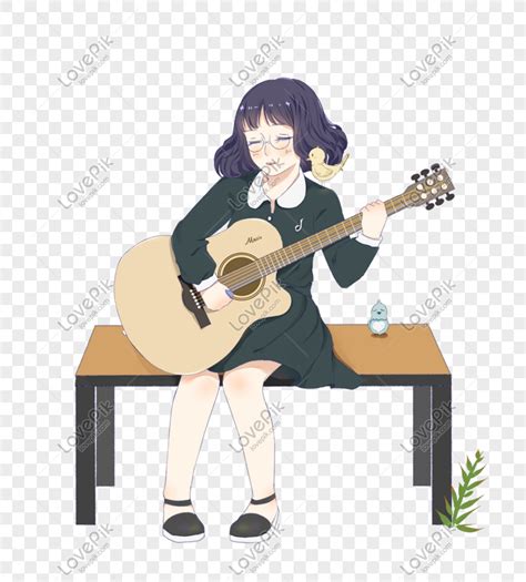기타 일러스트레이션을 연주하는 소녀 Png 일러스트 무료 다운로드 Lovepik