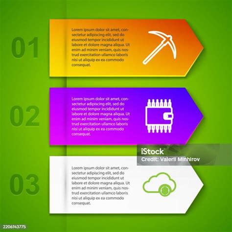라인 곡괭이 암호 화폐 지갑 클라우드 마이닝 및 Cpu 팜을 설정합니다 비즈니스 인포그래픽 템플릿입니다 벡터 0명에 대한 스톡 벡터 아트 및 기타 이미지 Istock