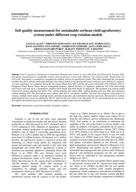 PDF Soil Quality Measurement For Sustainable Soybean Yield Agroforestry System Under Different