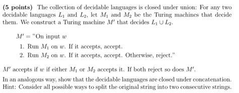 Solved 5 Points The Collection Of Decidable Languages Is