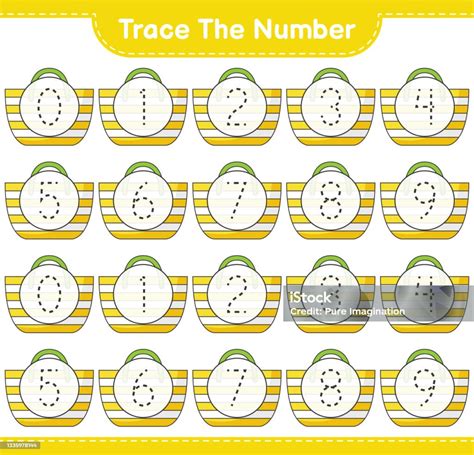 숫자를 추적합니다 비치 백으로 숫자를 추적합니다 교육 어린이 게임 인쇄 워크 시트 벡터 일러스트레이션 0명에 대한 스톡 벡터 아트 및 기타 이미지 Istock