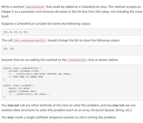 Solved Write A Method That Could Be Added To A Linkedlntlist