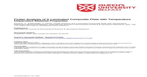 Pdf Flutter Analysis Of A Laminated Composite Plate With
