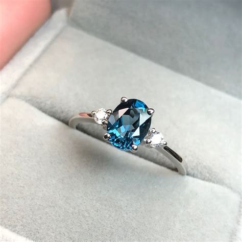 8x10 Mm London Blue Topaz Oval Cut Gemstone Ring 14k White Gold