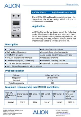 AHC17A 30amp Digital Weekly Time Switch PDF