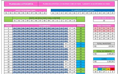 Planilha Lotofácil 25 Dezenas Com 10 Fixas Lotocerta