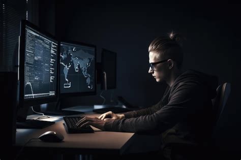 Premium Ai Image Programmer Working At Their Computer Surrounded By Monitors Displaying Code