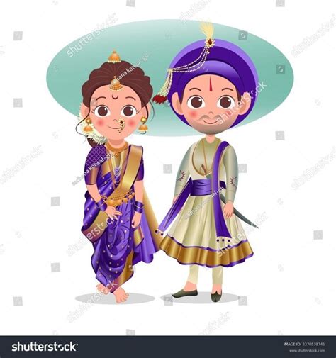 Maharashtrian Marathi Wedding Traditional Costume Couple Stock Vector Royalty Free 2270538745