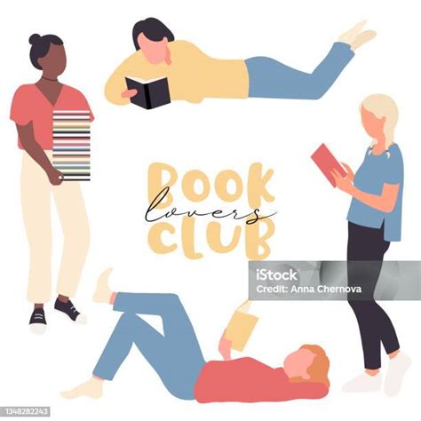 독서하는 청녀들의 집합 문학 팬과 책 애호가 흰색 배경에 고립 책 팟 캐스트 책 박람회 독서 클럽 세계 도서 날 개념 Book Club에 대한 스톡 벡터 아트 및 기타