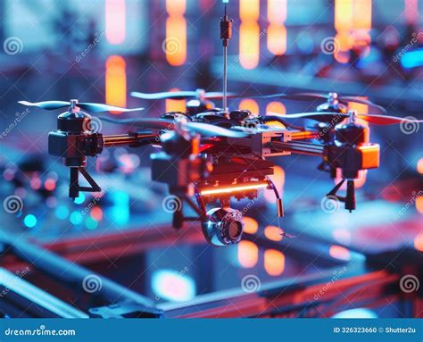 Closeup Of A Futuristic Drone Assembly Process With High Precision Tools And Robotic Arms In A