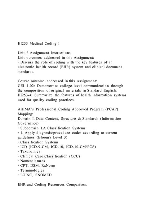 hi253 medical coding iunit 6 assignment instructions pdf