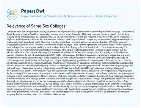 A Reflection On Are Same Sex Colleges Still Relevant Free Essay