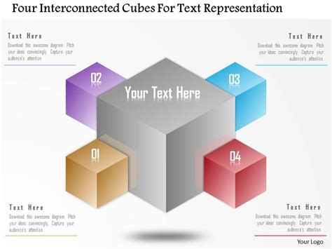 Ca Four Interconnected Cubes For Text Representation Powerpoint Template Graphics Presentation