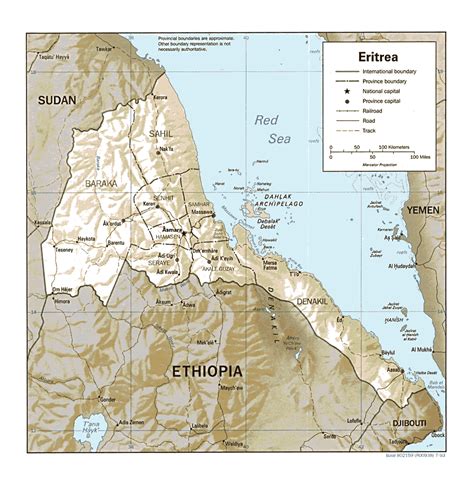 Detailed Political And Administrative Map Of Eritrea With Relief Roads Railroads And Major