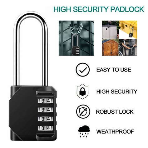 Waterproof Padlock With Extra Long Shackle Loop 4 Digit Combination