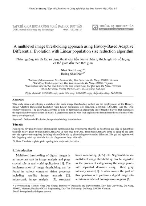 Pdf A Multilevel Image Thresholding Approach Using History Based Adaptive Differential