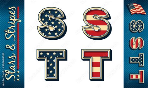 Letters S And T Stylized Vector Initials With Usa Flag Elements And