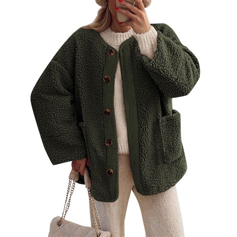 Bdporkas Womens Fuzzy Fleece Sherpa Jacket Button Down Casual Trendy