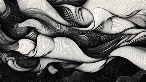 Swirling Black And White Abstract Patterns Create A Dynamic Flow Of Lines And Curves In An