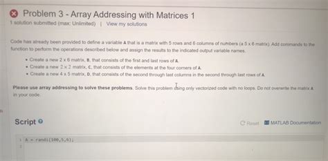 Solved Problem 3 Array Addressing With Matrices 1 1