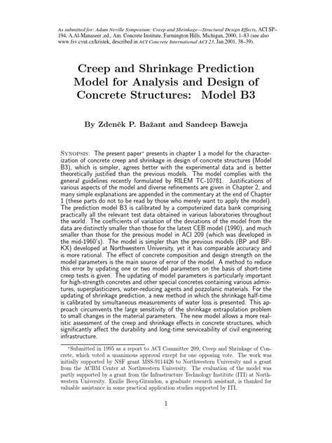 Creep And Shrinkage Prediction Model For Analysis And Design Of Concrete Structures Model B3 Pdf