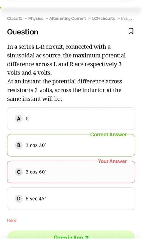 Class 12 Physics Alternating Current Lcr Circuits In A Questi
