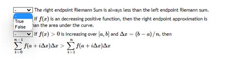 Solved The Right Endpoint Riemann Sum Is Always Less Than