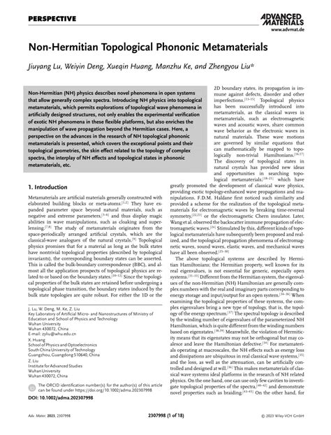 Non‐hermitian Topological Phononic Metamaterials Request Pdf