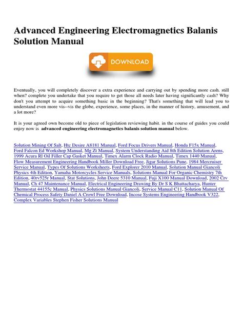 Advanced Engineering Electromagnetics Balanis Solution Manual Pdf