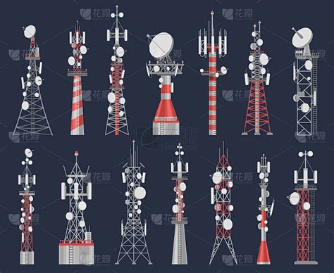 天线塔。用无线信号进行蜂窝通信的无线电发射塔。面向移动互联网的电信网络建设矢量集素材 花瓣网