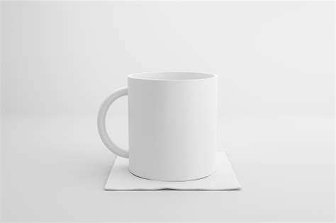 빈 템플릿 모형 스타일과 흰색 배경에 고전적인 흰색 머그잔과 패브릭 코스터 빈 컵이나 머그잔을 마십니다 3d 렌더링 0명에 대한 스톡 사진 및 기타 이미지 Istock