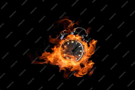 Premium Ai Image Running Out Of Time Concept Burning Clock Isolated On Black Background Ai