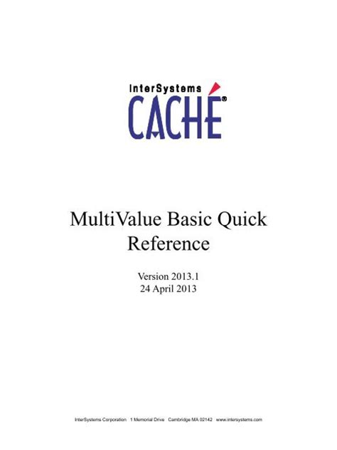 Multivalue Basic Quick Reference Intersystems Documentation