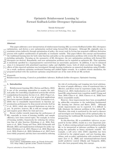 Optimistic Reinforcement Learning By Forward Kullback Leibler Divergence Optimization Deepai