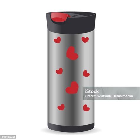 열린 푸쉬인 뚜껑이 있는 텀블러 컵 따뜻한 음료와 차가운 음료를 위한 귀여운 고양이 프린트 보온병이 있는 머그잔 벡터 사실적인