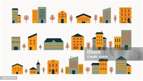 추상적인 집 외부 세트 컬러 시티 조경 건물 전면 보기 주거 타운 하우스 평면 디자인 벡터 일러스트레이션 건설 산업에 대한 스톡 벡터 아트 및 기타 이미지 Istock