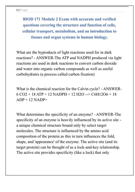 BIOD Module Exam With Accurate And Verified Questions Covering The Structure And Function