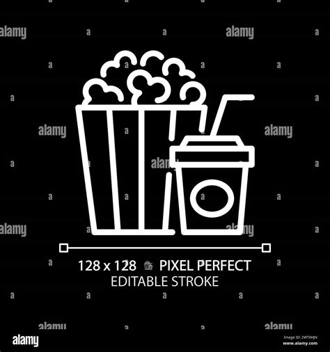 Movie Popcorn Bucket Pixel Perfect White Linear Icon For Dark Theme