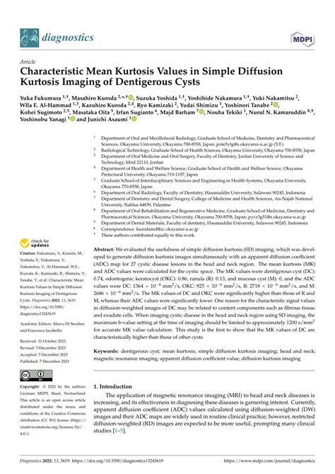 Pdf Characteristic Mean Kurtosis Values In Simple Diffusion Kurtosis Imaging Of Dentigerous Cysts