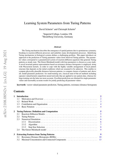 Pdf Learning System Parameters From Turing Patterns