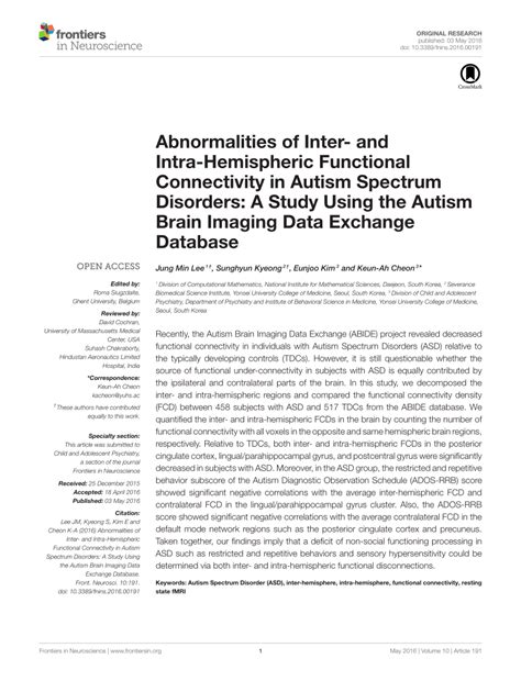 Pdf Abnormalities Of Inter And Intra Hemispheric Functional Connectivity In Autism Spectrum