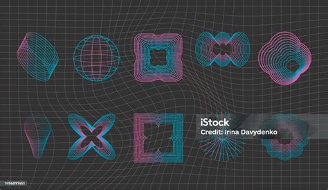 디자인을위한 복고풍 미래 지향적 인 요소 Y2k 스타일의 추상 그래픽 기하학적 기호와 개체의 큰 컬렉션입니다 메모 포스터 배너 스티커 명함 로고에 대한 템플릿 기하 도형에