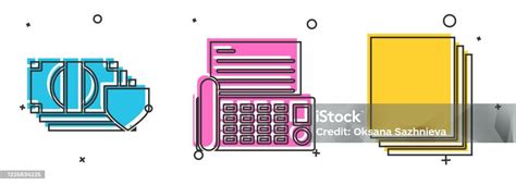 방패 팩스 기계 및 깨끗한 종이 아이콘으로 돈을 설정합니다 벡터 건강 검진에 대한 스톡 벡터 아트 및 기타 이미지 건강 검진