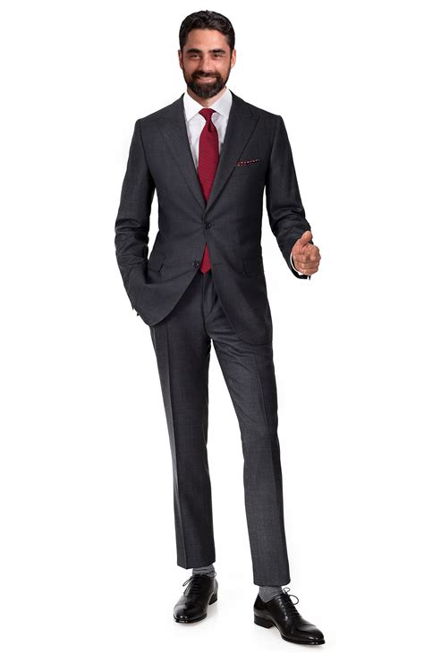 Red Tie Charcoal Grey Suit
