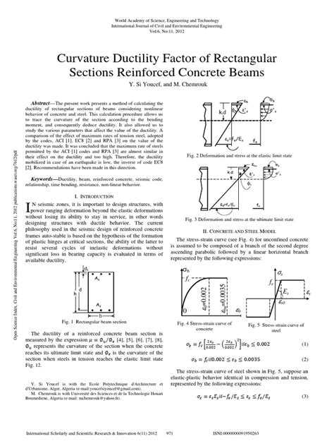 Curvature Ductility Factor Of Rectangular Sections Reinforced Concrete Beams Pdf Deformation