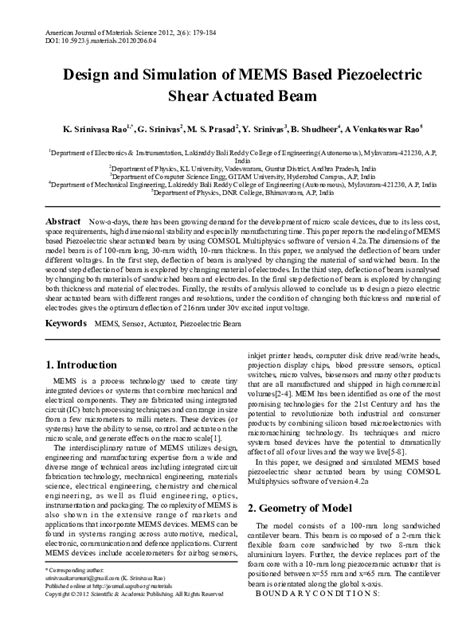Pdf Design And Simulation Of Mems Based Piezoelectric Shear Actuated Beam