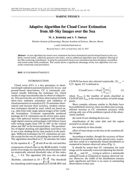 Pdf Adaptive Algorithm For Cloud Cover Estimation From All Sky Images