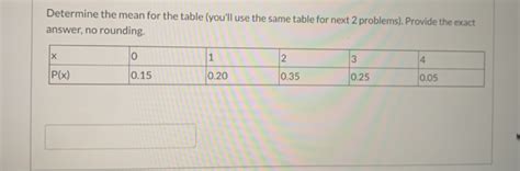 Solved Determine The Mean For The Table You Ll Use The Same Chegg Com